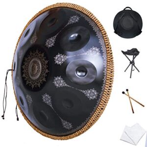 handpan-classic 10 notes black print hand pan,premium 432hz 22 inches d minor steel handpan drum set,adult's music steel pan instrument