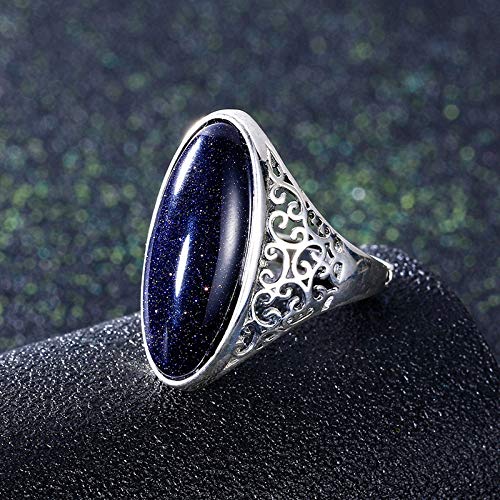 Blue Sandstone Ring Plated 925 Silver (Black, 8)