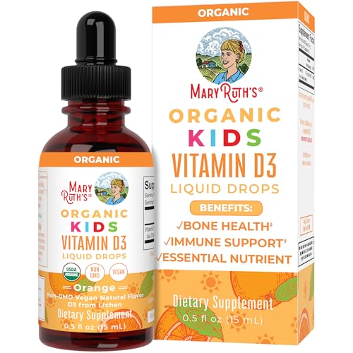 MaryRuth Organics USDA Organic Vitamin D3 Liquid Drops for Kids | 640 IU Vitamin D3 Per Serving | Kids Immune Support & Bone Health Supplement | Formulated for Ages 4-13 | 0.5oz | 30 Servings