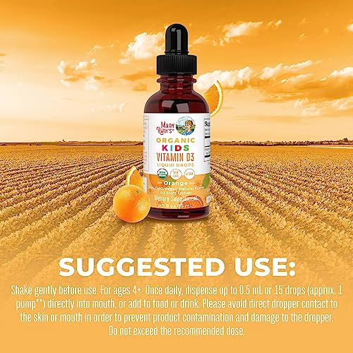 MaryRuth Organics USDA Organic Vitamin D3 Liquid Drops for Kids | 640 IU Vitamin D3 Per Serving | Kids Immune Support & Bone Health Supplement | Formulated for Ages 4-13 | 0.5oz | 30 Servings