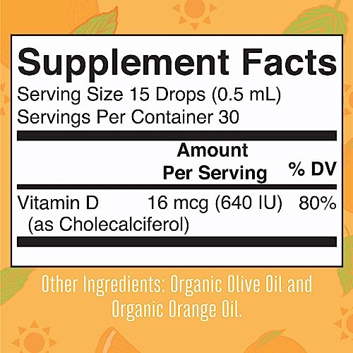 MaryRuth Organics USDA Organic Vitamin D3 Liquid Drops for Kids | 640 IU Vitamin D3 Per Serving | Kids Immune Support & Bone Health Supplement | Formulated for Ages 4-13 | 0.5oz | 30 Servings