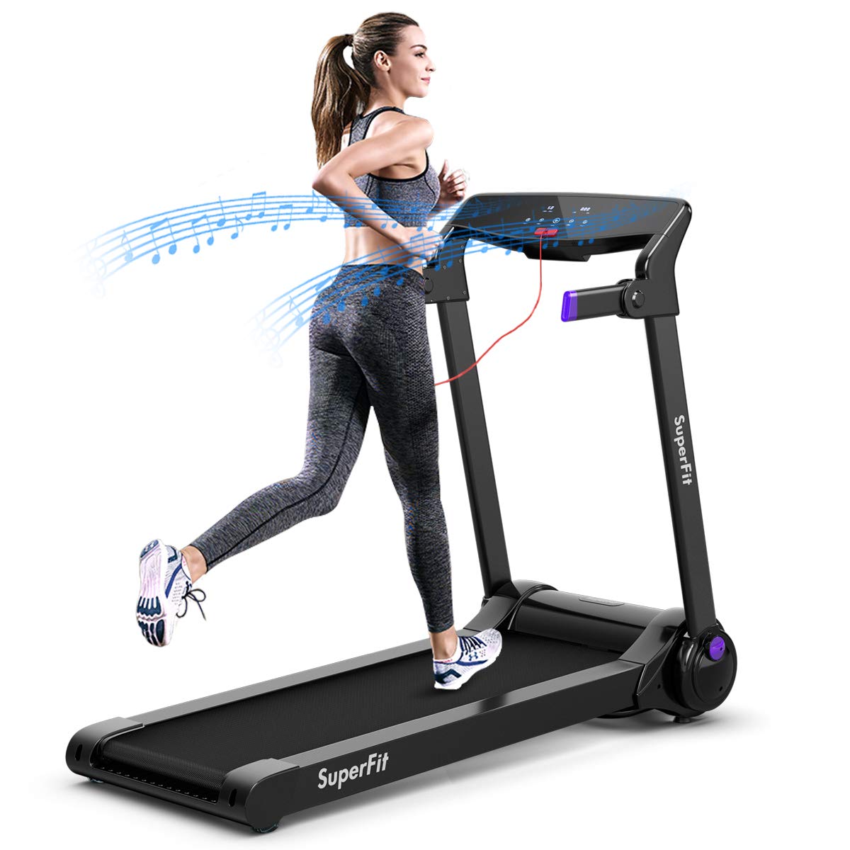 Goplus 3HP Electric Folding Treadmill, Self-Standing Superfit Treadmill with APP Control, Blue Tooth Speaker, HD Touch Screen, Installation-Free, Walking Jogging Running Machine for Home Office