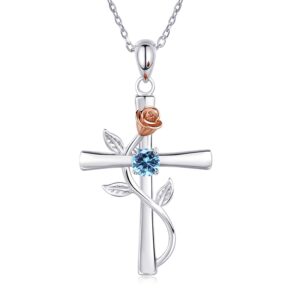 blinggem cross necklaces for women 925 sterling silver march birthstone pendant necklaces for women 5a cubic zirconia anniversary jewelry birthday mothers gift for women mom wife