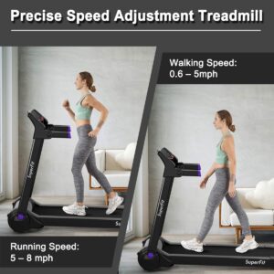 Goplus 3HP Electric Folding Treadmill, Self-Standing Superfit Treadmill with APP Control, Blue Tooth Speaker, HD Touch Screen, Installation-Free, Walking Jogging Running Machine for Home Office