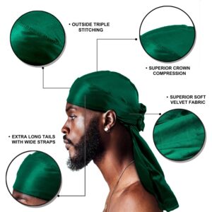 LEADUWAY 8Pcs Silky Durags, Silk Durag for Men Women, Satin Doo Rag for 360 Waves, Durags Pack with Extra Long Tail and Wide Straps