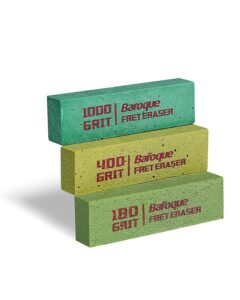 baroque fret erasers for guitar, fret polishing cleaner, frets polish tools kit, clean fret wire/string/metal, set of 3 (180& 400& 1000 grit)