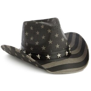 zodaca usa straw american flag cowboy hat for men, women, looks vintage cowgirl hat for costume party (adult size)