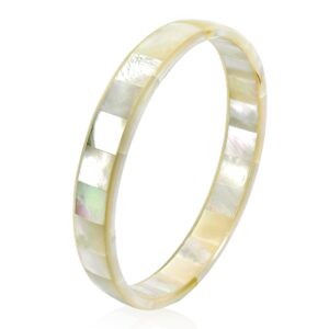 AeraVida Tropical & Stylish White Mother of Pearl Mosaic Bangle Bracelet | 8 Inch | Tropical Bracelets for Women | White Mother of Pearl Bracelet