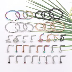 Leiainely 18g l Shaped Nose Rings Studs Hoops Piercings Jewelry for Women Men Surgical Steel 18 Gauge Stuf Bar 8mm 10mm 12mm Hypoallergenic Nostril Aretes para La Nariz