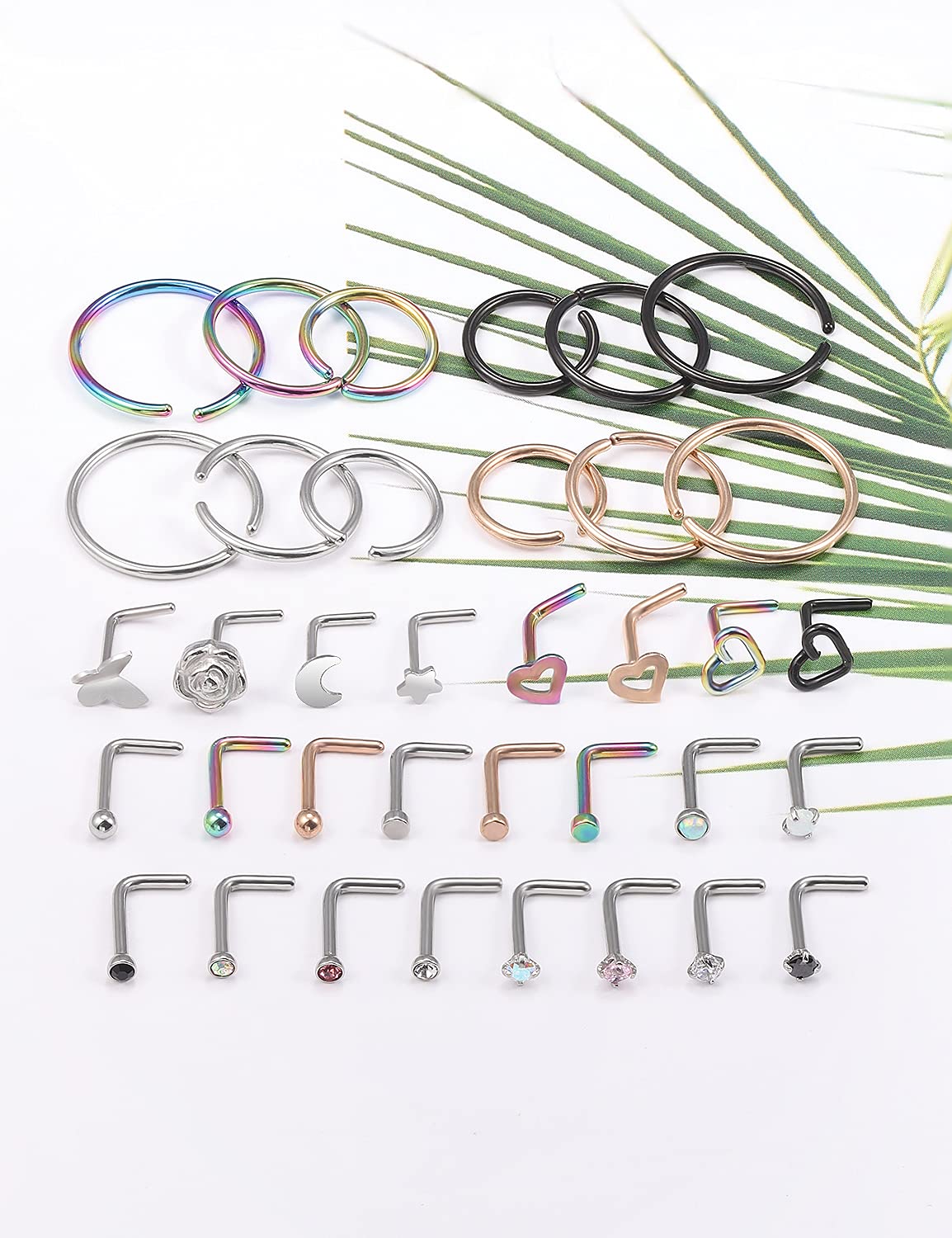 Leiainely 18g l Shaped Nose Rings Studs Hoops Piercings Jewelry for Women Men Surgical Steel 18 Gauge Stuf Bar 8mm 10mm 12mm Hypoallergenic Nostril Aretes para La Nariz