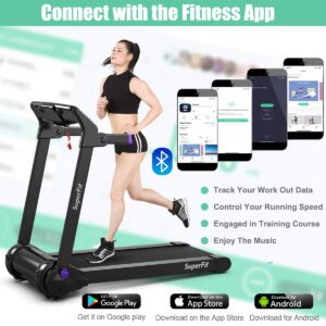 Goplus 3HP Electric Folding Treadmill, Self-Standing Superfit Treadmill with APP Control, Blue Tooth Speaker, HD Touch Screen, Installation-Free, Walking Jogging Running Machine for Home Office