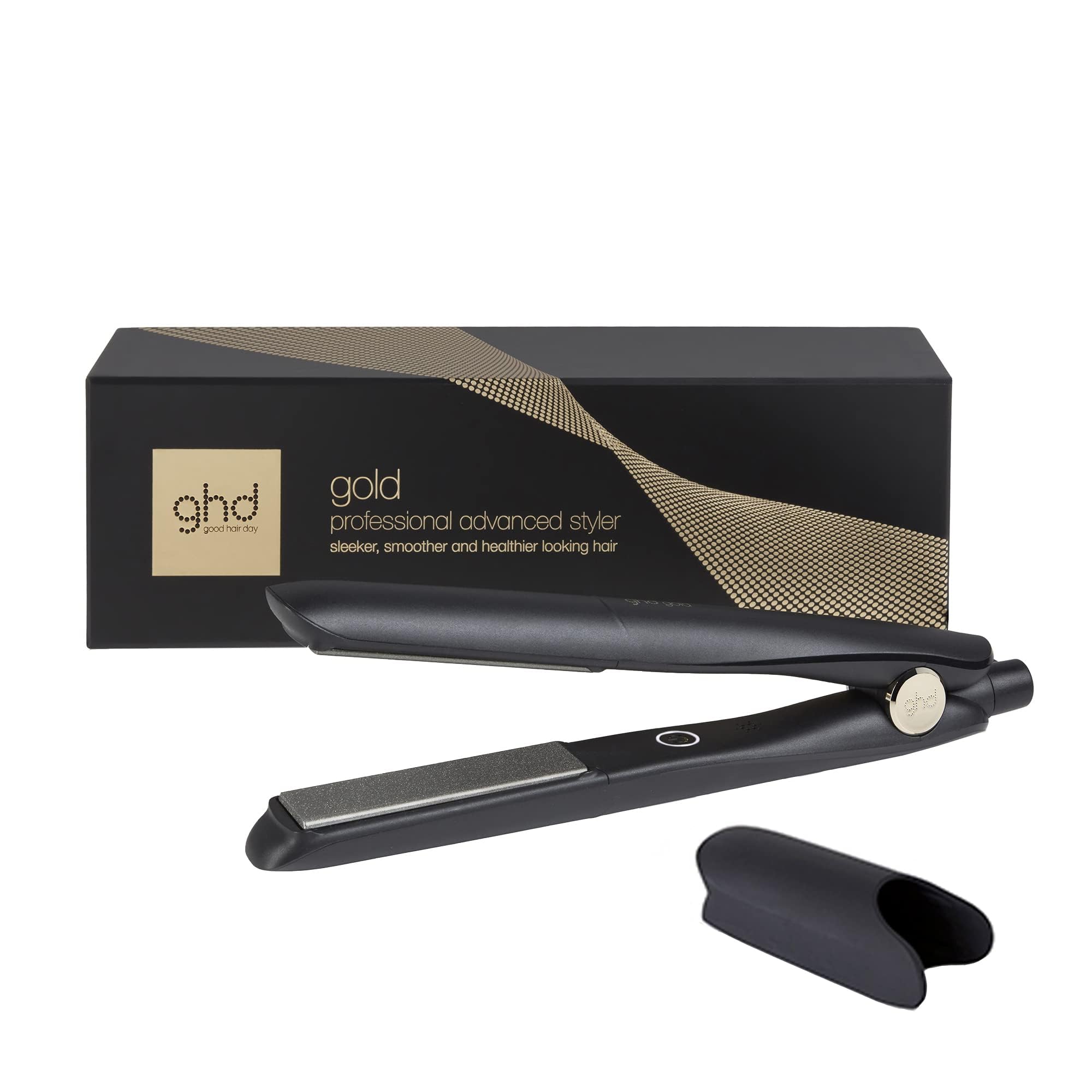 ghd Gold Styler Essentials Duo ― Gold 1" Flat Iron Hair Straightener (Black) with Bodyguard Heat Protection Hair Spray (4 fl. oz.)