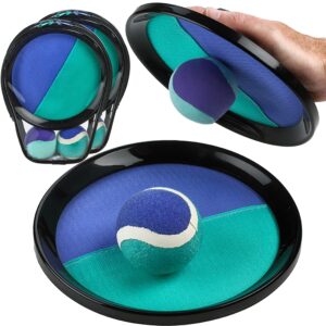 kicko toss and catch ball game - 1 set - purple and teal - paddle balls with catcher mitts, hard and soft tennis balls, and travel case - for kids indoor or outdoor team sports, backyard or beach