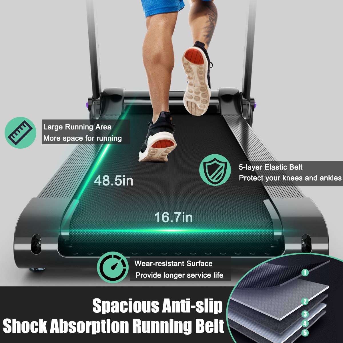 Goplus 3HP Electric Folding Treadmill, Self-Standing Superfit Treadmill with APP Control, Blue Tooth Speaker, HD Touch Screen, Installation-Free, Walking Jogging Running Machine for Home Office