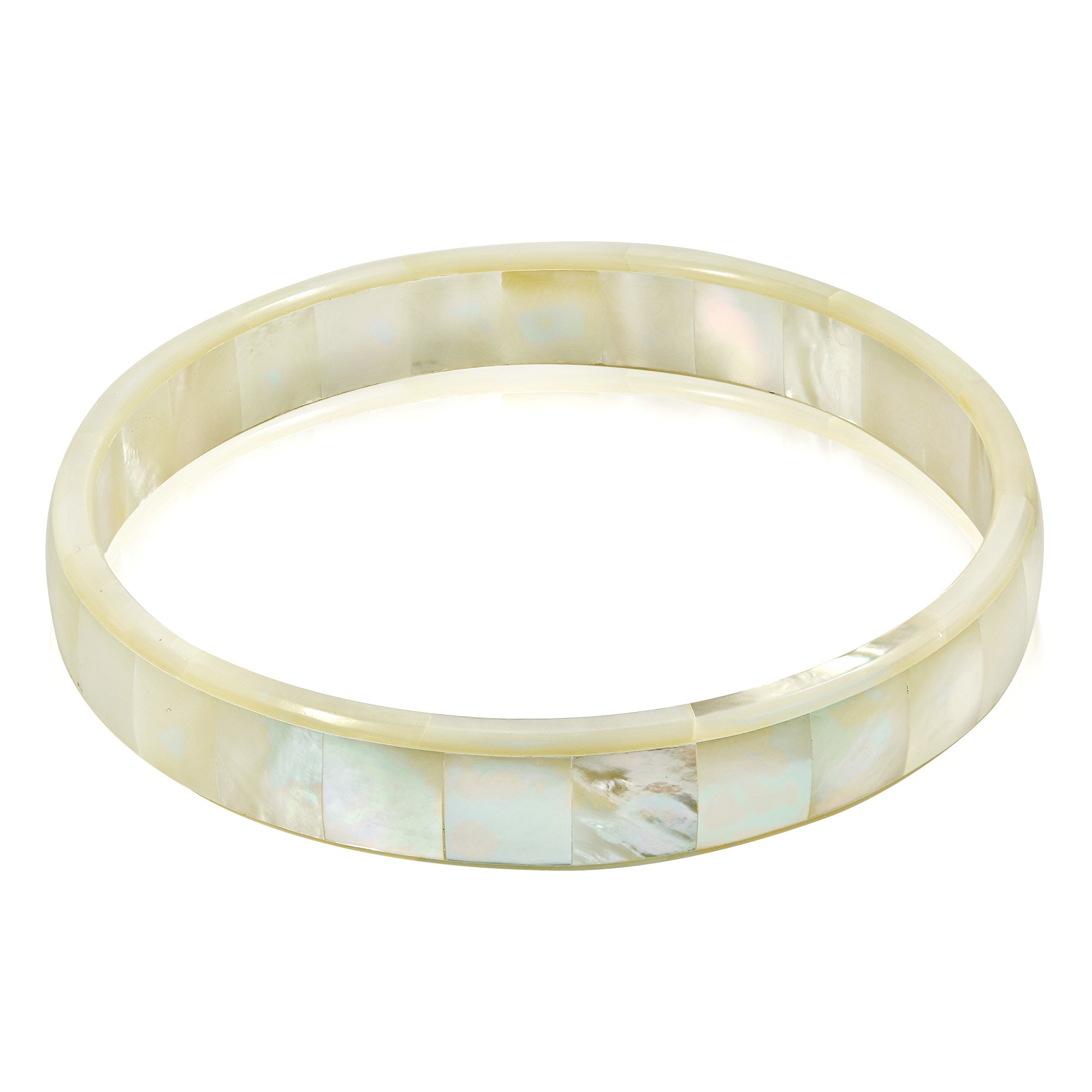 AeraVida Tropical & Stylish White Mother of Pearl Mosaic Bangle Bracelet | 8 Inch | Tropical Bracelets for Women | White Mother of Pearl Bracelet