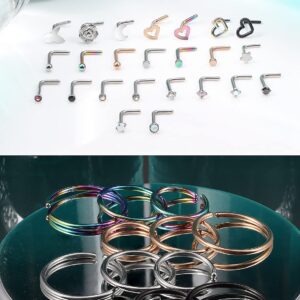 Leiainely 18g l Shaped Nose Rings Studs Hoops Piercings Jewelry for Women Men Surgical Steel 18 Gauge Stuf Bar 8mm 10mm 12mm Hypoallergenic Nostril Aretes para La Nariz