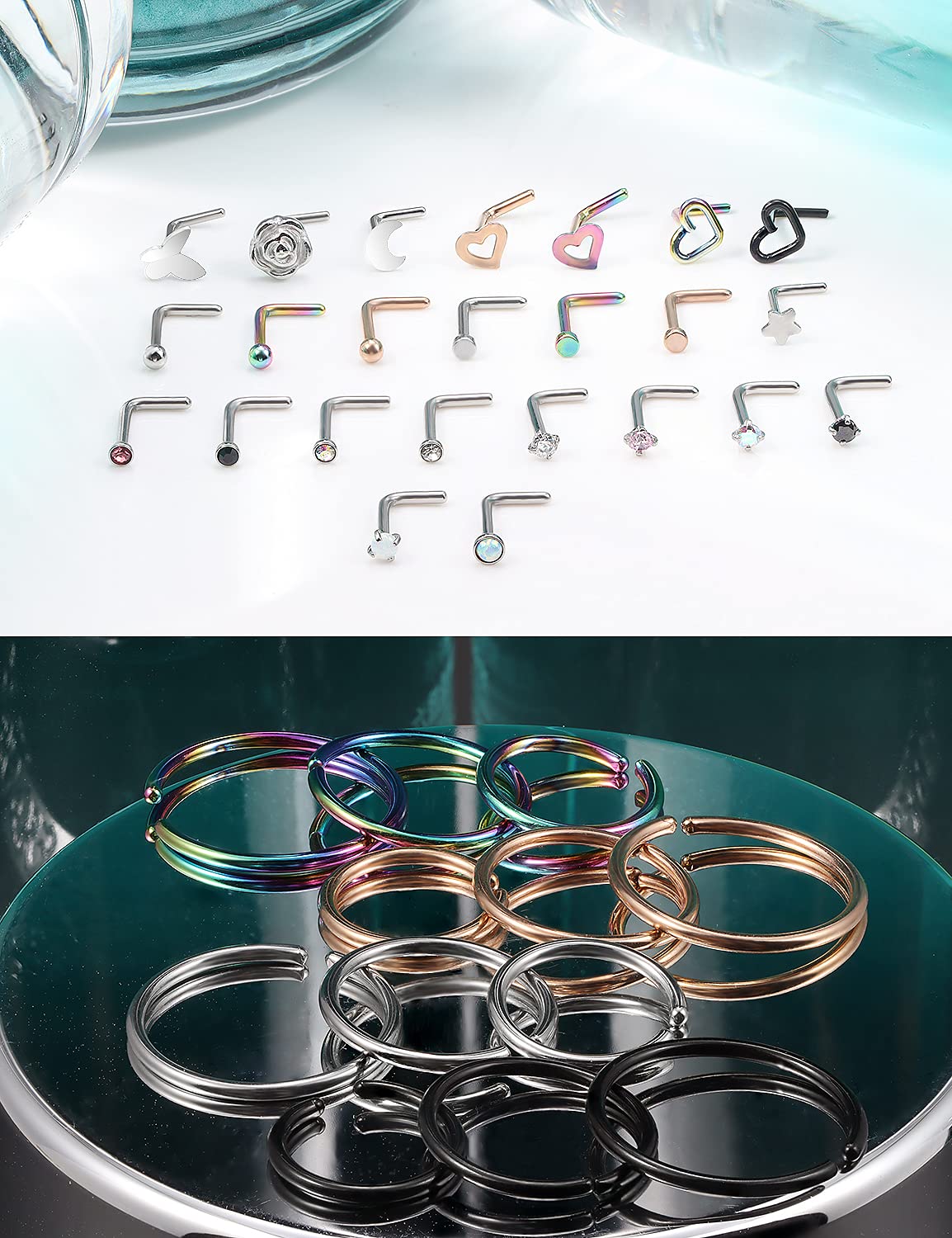 Leiainely 18g l Shaped Nose Rings Studs Hoops Piercings Jewelry for Women Men Surgical Steel 18 Gauge Stuf Bar 8mm 10mm 12mm Hypoallergenic Nostril Aretes para La Nariz