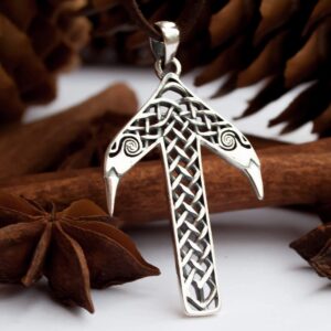 Viking Rune Tiwaz Necklace - 925 Sterling Silver - Tyr Pendant with Celtic Knot and Raven Heads - Norse Mythology Amulet - Nordic Scandinavian Runic Jewelry for Men Women