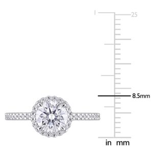 1 1/5 CT Round Cut Halo Moissanite Engagement Ring for Women - Sterling Silver Rings - Jewelry for Women - Anillo de Mujer - Moissanite Wedding band for Women - Moissanite Promise Rings (Size 7)