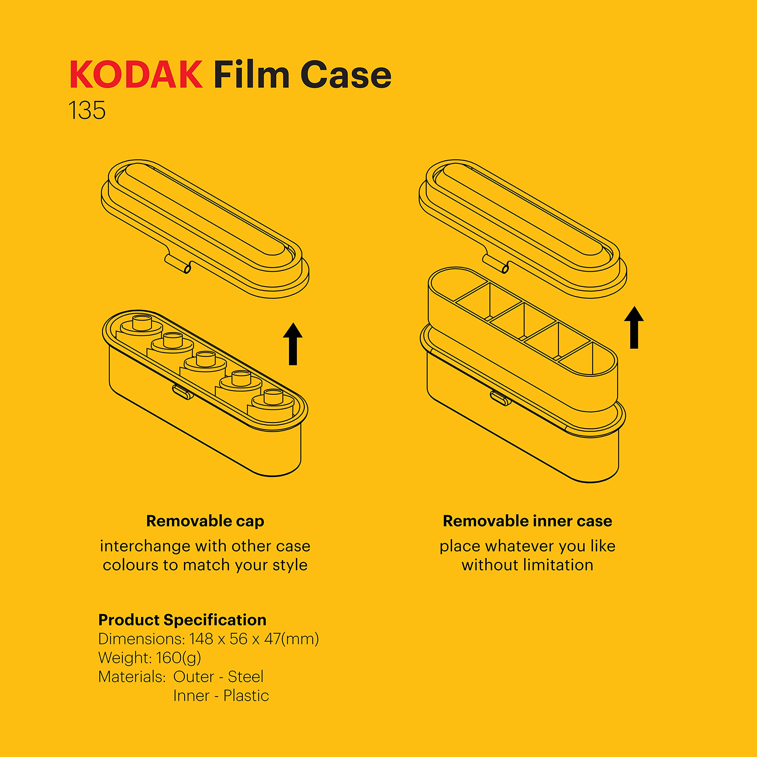 KODAK Film Case - for 5 Rolls of 35mm Films - Compact, Retro Steel Case to Sort and Safeguard Film Rolls (Red) (Film is not Included)