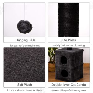 PawHut Cat Tree Floor to Ceiling Condo w/Jute Scratching Post Dangling Ball Adjustable 86.5" H -96.5" H, Grey