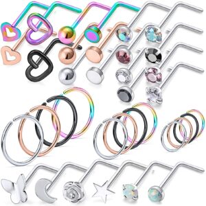 leiainely 18g l shaped nose rings studs hoops piercings jewelry for women men surgical steel 18 gauge stuf bar 8mm 10mm 12mm hypoallergenic nostril aretes para la nariz