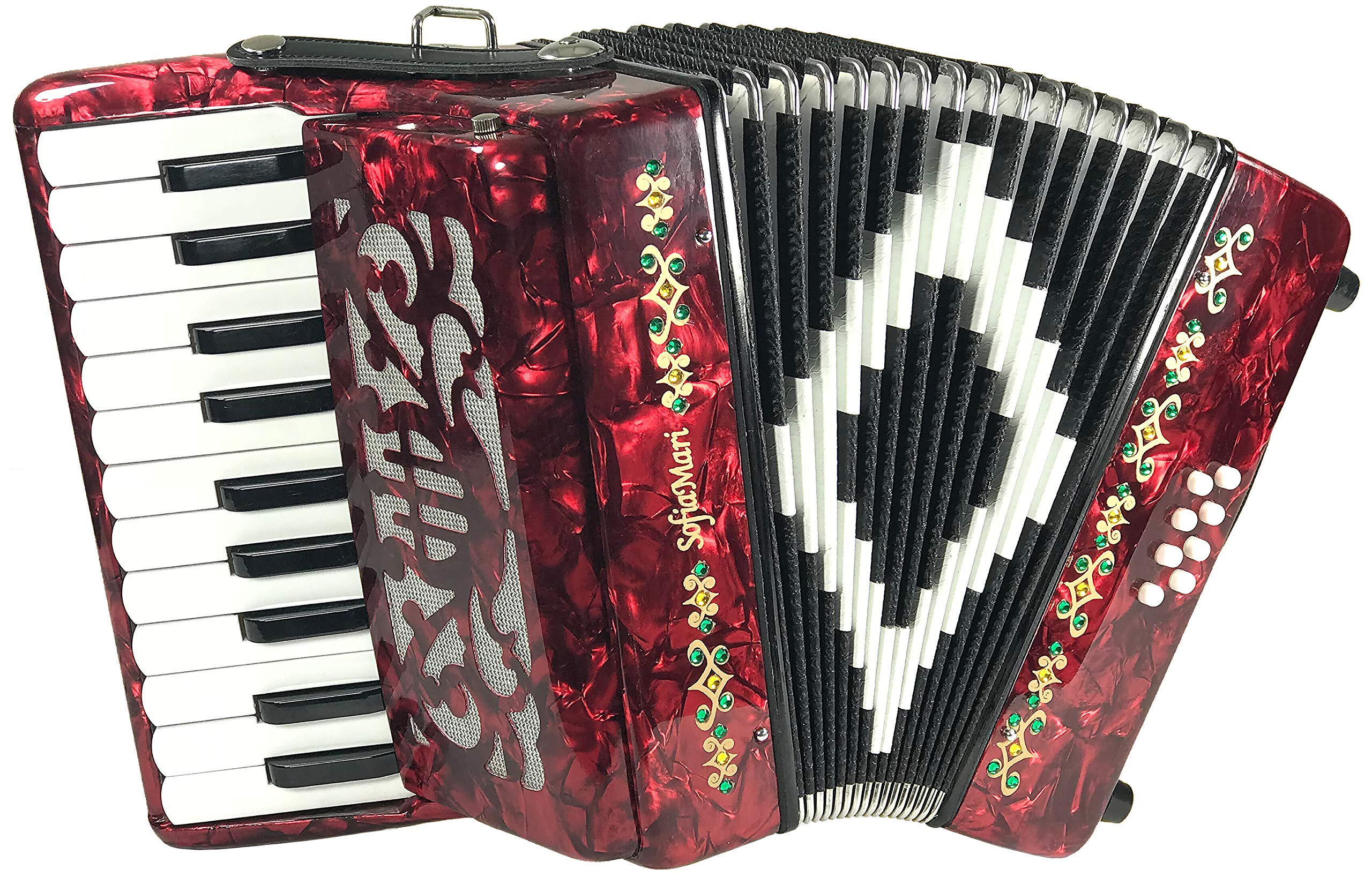 SofiaMari SM2208 Mini Traveler Accordion Package including a Backpack Gig Bag and Shoulder Straps (Red Pearl)