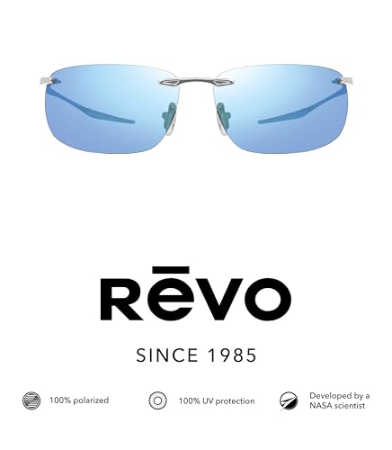 Revo Sunglasses Descend Z: Polarized Rimless Lens with Stainless Steel Arms, Satin Chrome Frame with Blue Water Lens