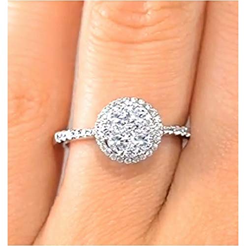 JewelsForum 14K White Gold 0.80 Carat Natural Diamond Galileo Halo Engagement Anniversary Wedding Ring for Women (Color-HI,Clarity-I1/I2) (6.5)