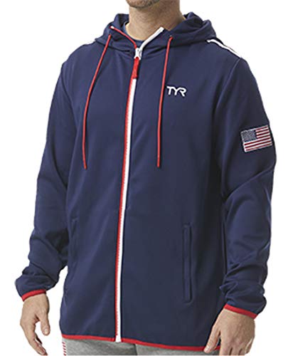 TYR Standard Men's USA Alliance Podium Full Zip Hoodie, Rd/Wht/Blu