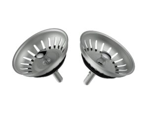 kanary kitchen sink basket strainer replacement for standard drains (3-1/2 inch) stainless steel body with rubber stopper (pack of 2, stianless steel)