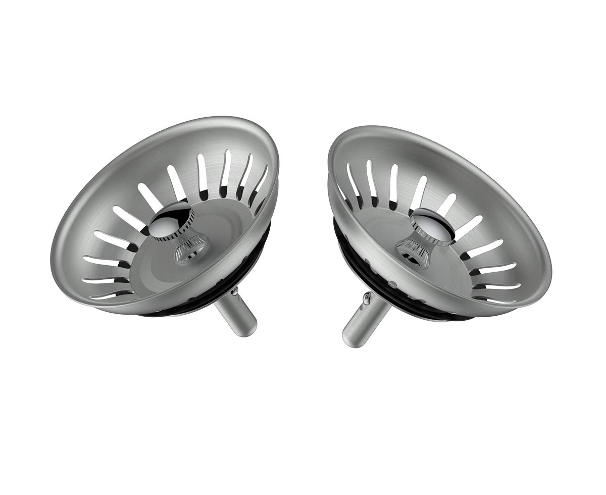 KANARY Kitchen Sink Basket Strainer Replacement for Standard Drains (3-1/2 Inch) Stainless Steel Body with Rubber Stopper (Pack of 2, Stianless Steel)