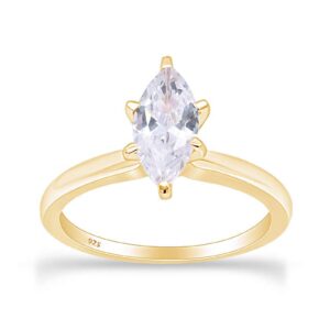 Solitaire Engagement Ring For Women, 8X4MM Marquise Cut Cubic Zirconia Wedding Ring in 14K Yellow Gold Over Sterling Silver Jewelry Gift for Her (0.50 to 1.00 CT), Ring Size 8