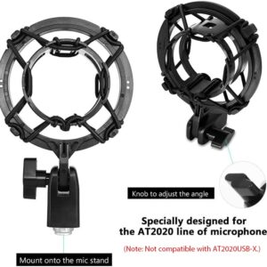 Etour AT2020 Microphone Shock Mount with Pop Filter, [Custom Built for AT2020 Mic] Anti-Vibration Suspension Shock Mount Holder Clip Compatible with audio technica at2020 line Kit