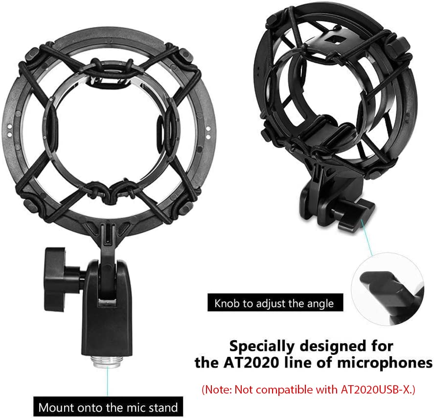 Etour AT2020 Microphone Shock Mount with Pop Filter, [Custom Built for AT2020 Mic] Anti-Vibration Suspension Shock Mount Holder Clip Compatible with audio technica at2020 line Kit