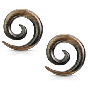 pierced owl striped ebony wood spiral tapered hanger ear plugs, sold as a pair (10mm (00ga))