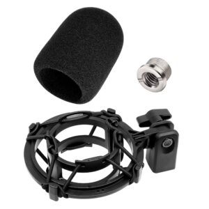 etour at2020 microphone shock mount with pop filter, [custom built for at2020 mic] anti-vibration suspension shock mount holder clip compatible with audio technica at2020 line kit