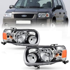 acanii - for 2005-2007 ford escape factory style chrome headlights headlamps assembly replacement pair set left+right