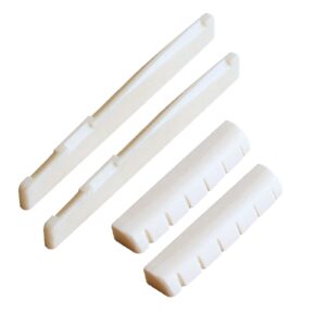 frenflu 2 sets 4pcs 6 string acoustic guitar bone bridge saddle and nut made of real bone (ivory)