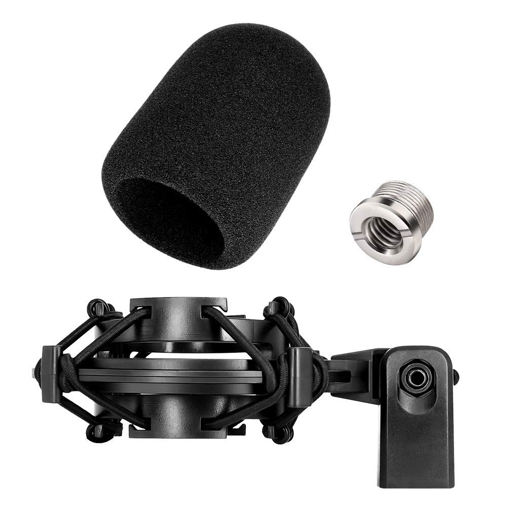 Etour AT2020 Microphone Shock Mount with Pop Filter, [Custom Built for AT2020 Mic] Anti-Vibration Suspension Shock Mount Holder Clip Compatible with audio technica at2020 line Kit