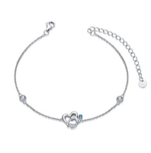 aoboco nurse bracelet for women 925 sterling silver stethoscope charm birthstone bracelet with simulated aquamarine blue crystal, birthday graduation jewelry gifts for nurse doctor rn medical student