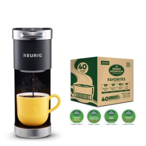 keurig k-mini plus coffee maker with green mountain coffee roasters favorites collection variety pack, 40 count