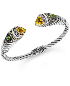 devata sterling silver 925 and 18k gold with citrine and peridot bali filigree cuff bracelet dhk3586ct (size m)