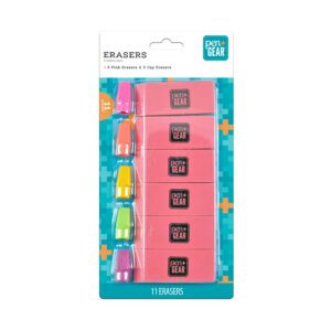 6 pink erasers + 5 cap erasers