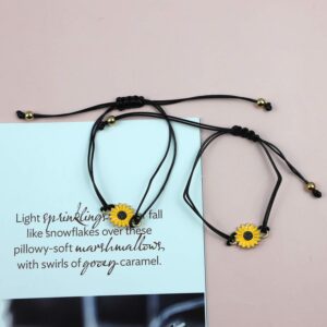 AUEAR, 2Pcs Bracelets Best Friends Sunflower Bracelet Pinky Promise Long Distance Matching Bracelet Anklets for Birthday Couples Mother Women Adjustable Cord