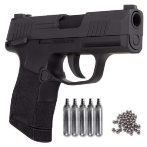 sig sauer p365 bb blowback air pistol with co2 12 gram (5 pack) and pack of 100 airgun .177/4.5mm steel bbs bundle