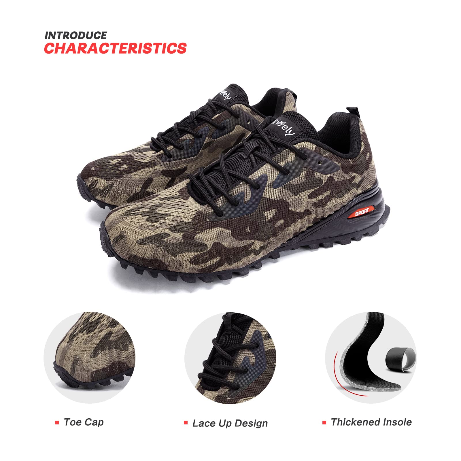 Kricely Men's Trail Running Shoes Fashion Hiking Sneakers for Men Camo Tennis Cross Training Shoe Mens Casual Outdoor Walking Footwear Size 9