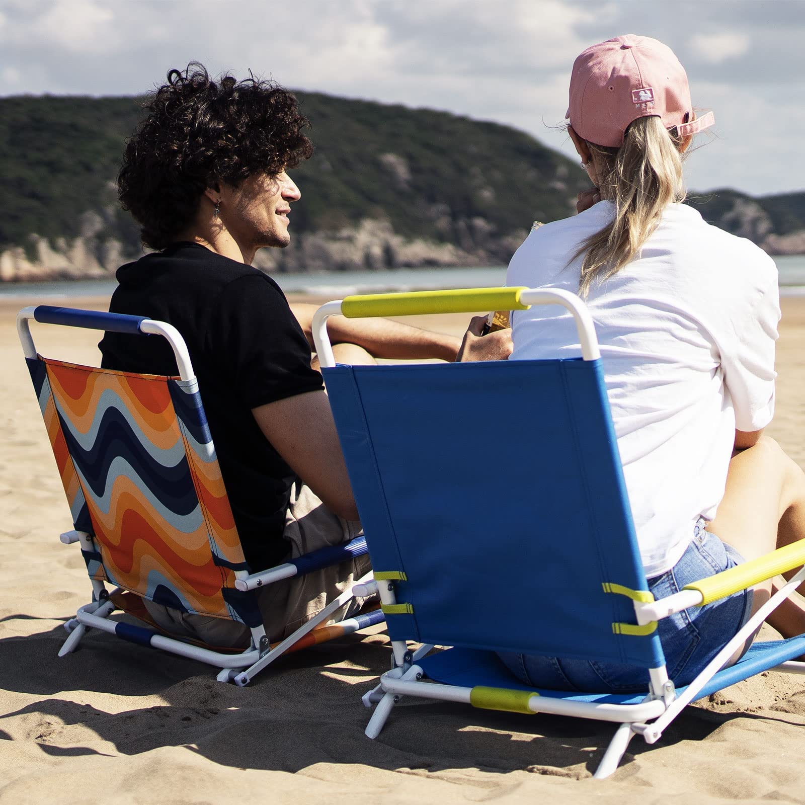 SunnyFeel Low Folding Beach Chair Lightweight, Portable Sand Chair for Adults Heavy Duty 225 LBS, Foldable Camping Chair for Camp/Lawn/Outdoor/Travel/Picnic/Concert