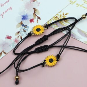 AUEAR, 2Pcs Bracelets Best Friends Sunflower Bracelet Pinky Promise Long Distance Matching Bracelet Anklets for Birthday Couples Mother Women Adjustable Cord