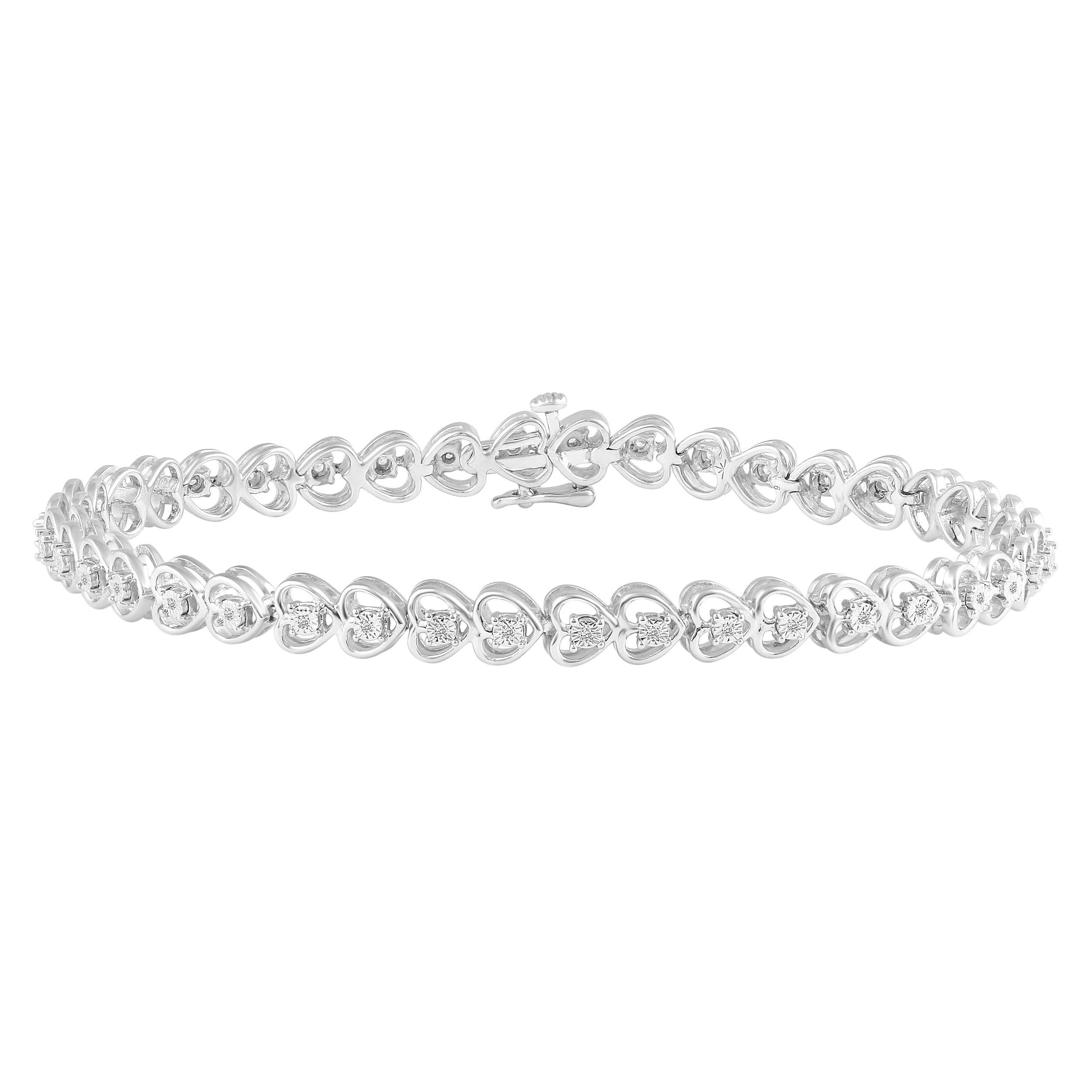 Fifth and Fine 1/8 Carat tw Natural Diamond Heart Tennis Bracelet in 925 Sterling Silver